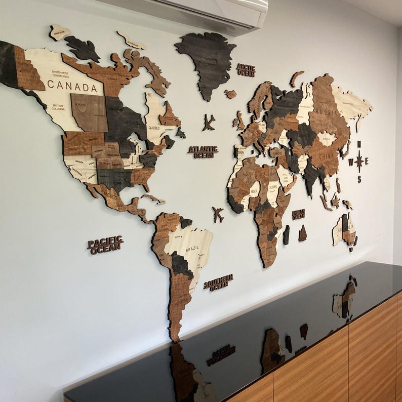 Handcrafted Wooden World Map Wall Art – Rustic Office & Home Decor ...