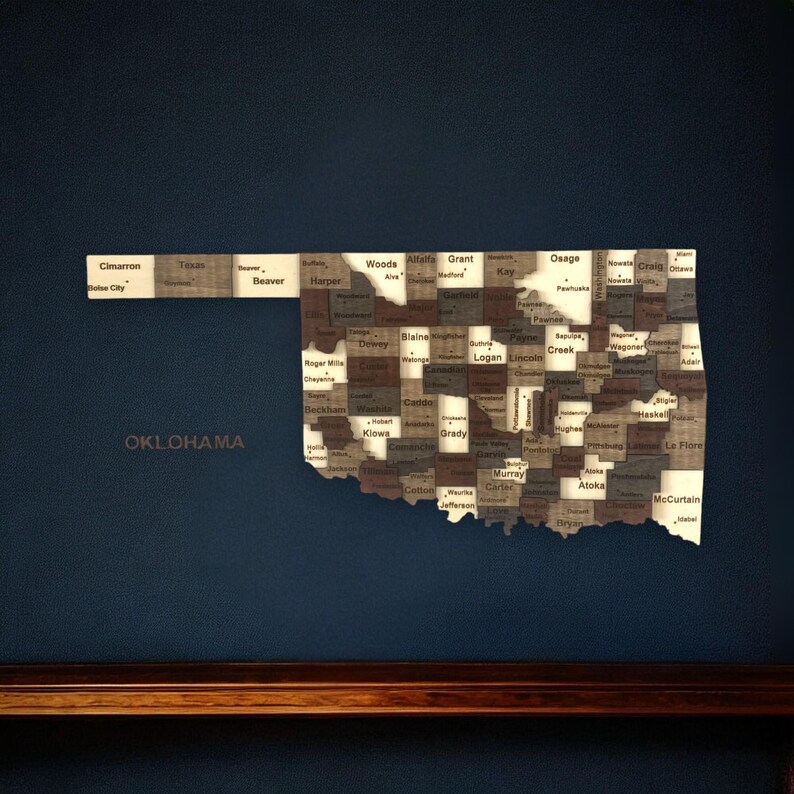 3D Wooden Oklahoma Map Wall Art – Rustic Sooner State Decor for Home ...