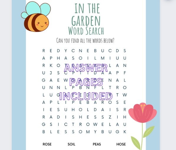 Printable Garden Word Search Puzzles, Spring Season Downloadable Game ...