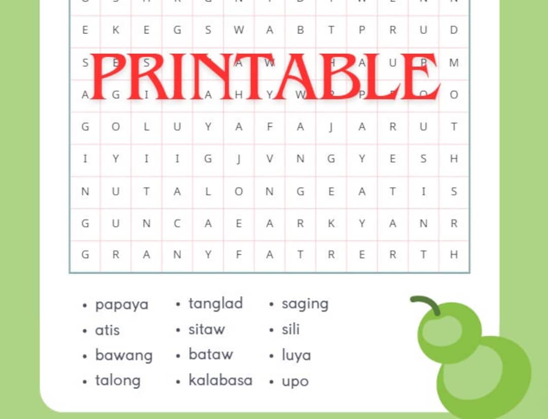 Filipino Food Word Search, Tagalog Printable Activity, Kids Word Games ...