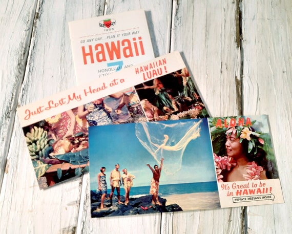 Lot of 2 Vintage Hawaiian Postcards and 1 Travel Guide 1965 | Etsy