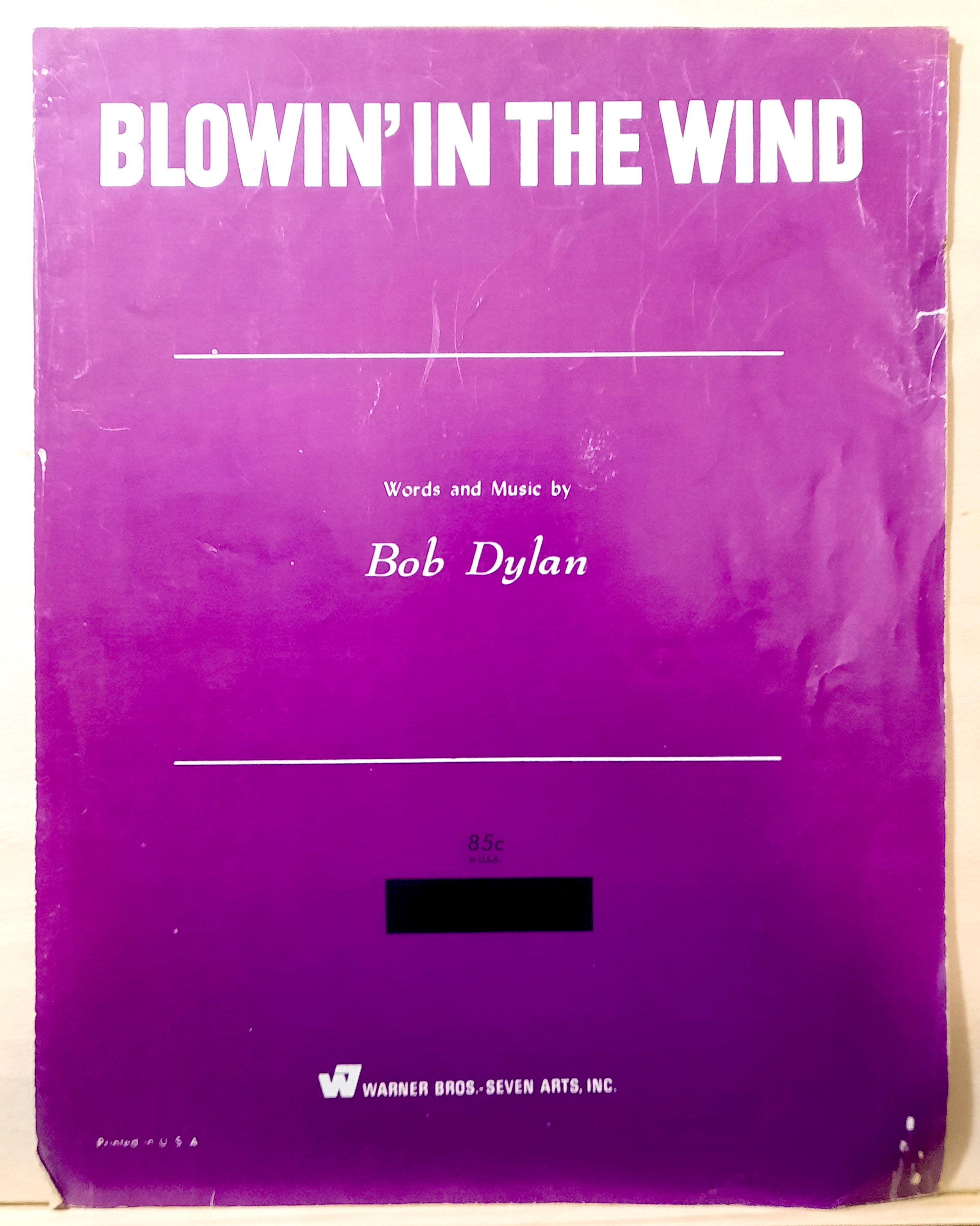 Vintage Sheet Music for Blowin' in the Wind by Bob Dylan 1962 - Etsy