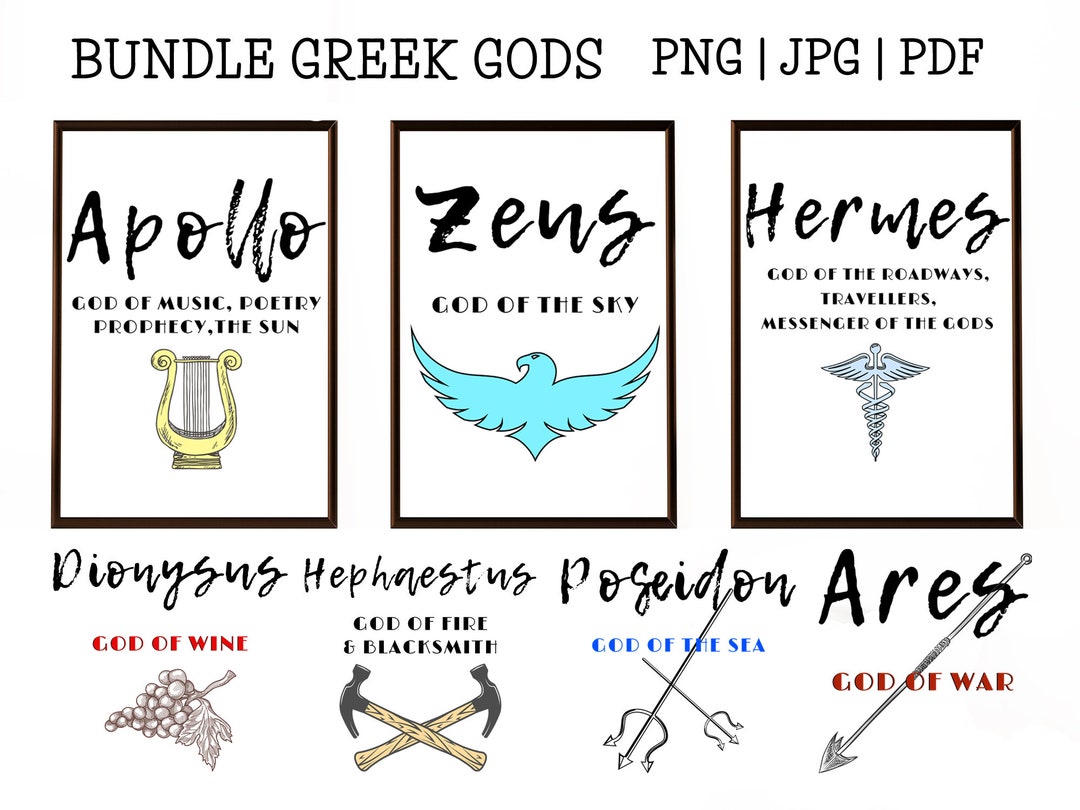 BUNDLE 7 Greek Gods Mythology, Olympus Gods Digital Designs, PNG, JPG ...