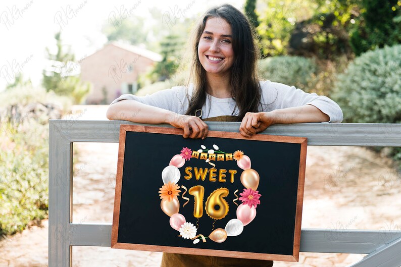 Happy Sweet Sixteen PNG JPG PDF 16 Birthday Digital Art | Etsy