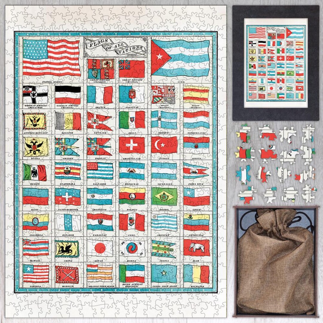 Flags of All Nations, George F. Cram Wooden Jigsaw Puzzle. Wooden ...