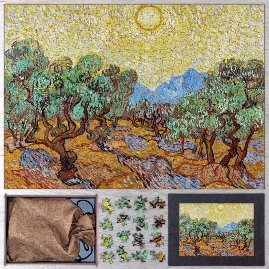 Olive Trees With Yellow Sky and Sun Wooden Puzzle by Vincent Van Gogh ...