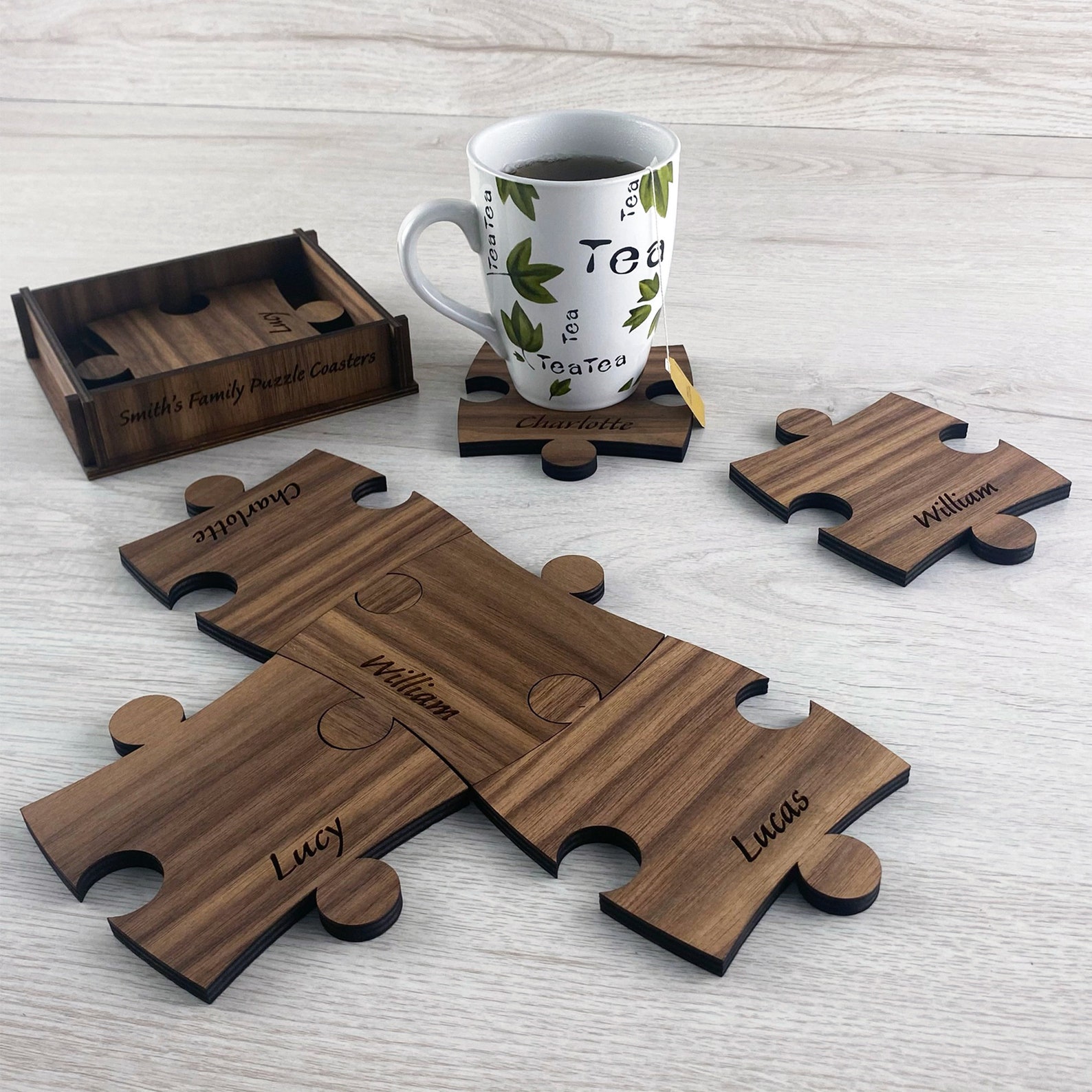 Wood Walnut Jigsaw Puzzle Coasters Personalized Wooden - Etsy