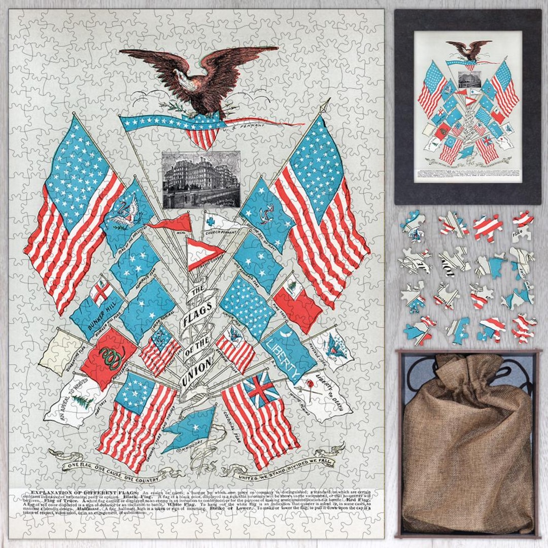 The Flags of the Union Wooden Jigsaw Puzzle. Wooden Jigsaw Puzzle for ...