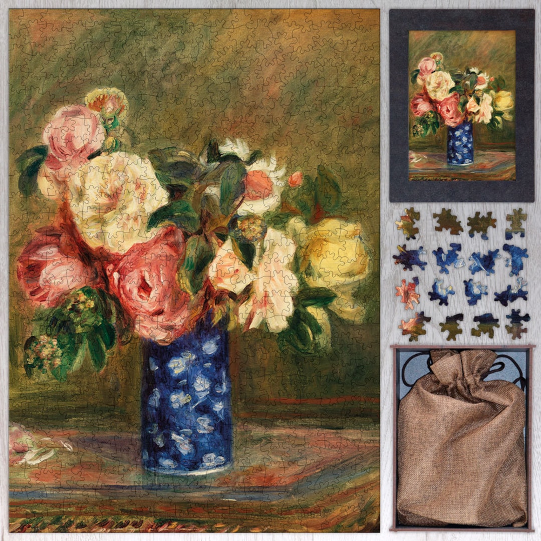 Bouquet of Roses Wooden Puzzle by Pierre Auguste Renoir. Wooden Art ...