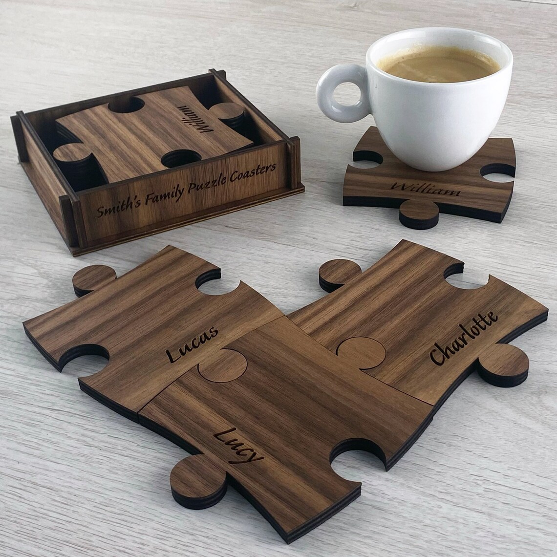 Wood Walnut Jigsaw Puzzle Coasters, Personalized Wooden Coasters With ...