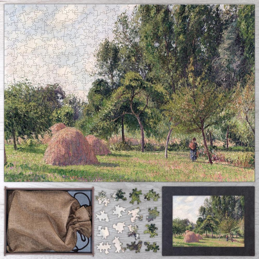 Haystacks, Morning, Éragny Wooden Jigsaw Puzzle by Camille Pissarro. Wooden Puzzle for Adults 35 ...