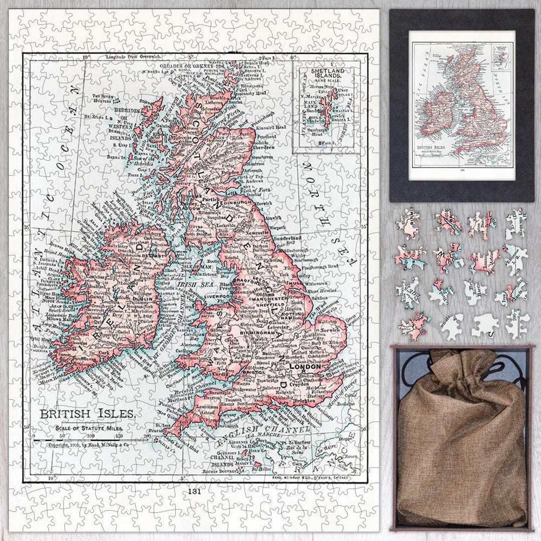 British Isles Map Wooden Jigsaw Puzzle - Cartographic Art - Etsy