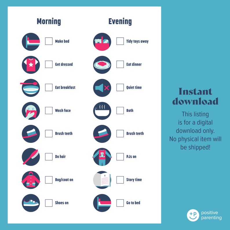 Positive Discipline Tool - Routine Chart for Kids / Morning & Evening ...