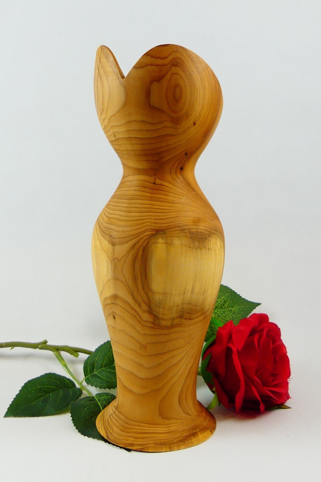 YEW WOOD Sculptured Female Figurine Shaped Candle Stick Holder Wood ...