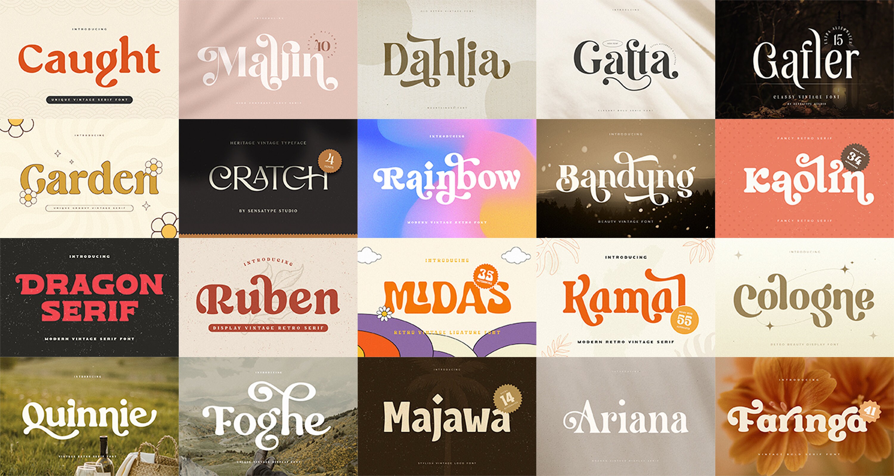 Vintage Retro Fonts Bundle 20 in 1 - Vintage Fonts, Retro Fonts, Sign ...