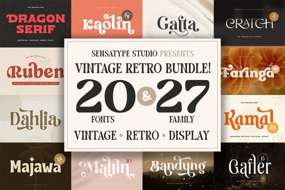 Vintage Retro Fonts Bundle 20 in 1 - Vintage Fonts, Retro Fonts, Sign ...