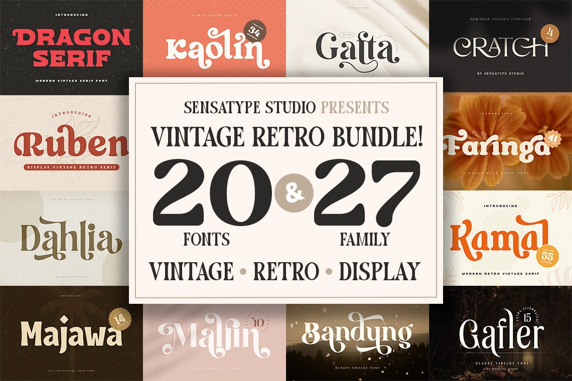 Vintage Retro Fonts Bundle 20 in 1 - Vintage Fonts, Retro Fonts, Sign ...