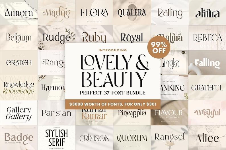 37 in 1 Lovely & Beauty Font Bundle - Font Bundle, Elegant Font, Luxury ...