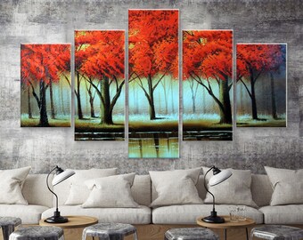 Red Tree Wall Art | Etsy