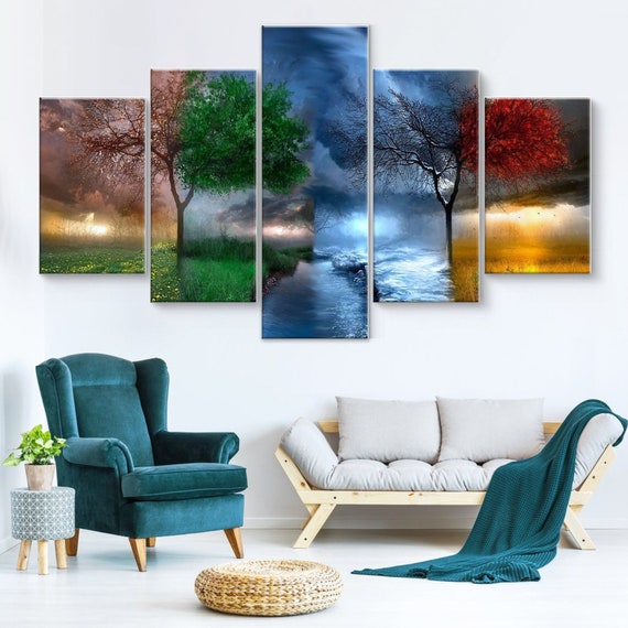 Four Seasons Nature Painting Abstract 5 Pieces Canvas Wall - Etsy