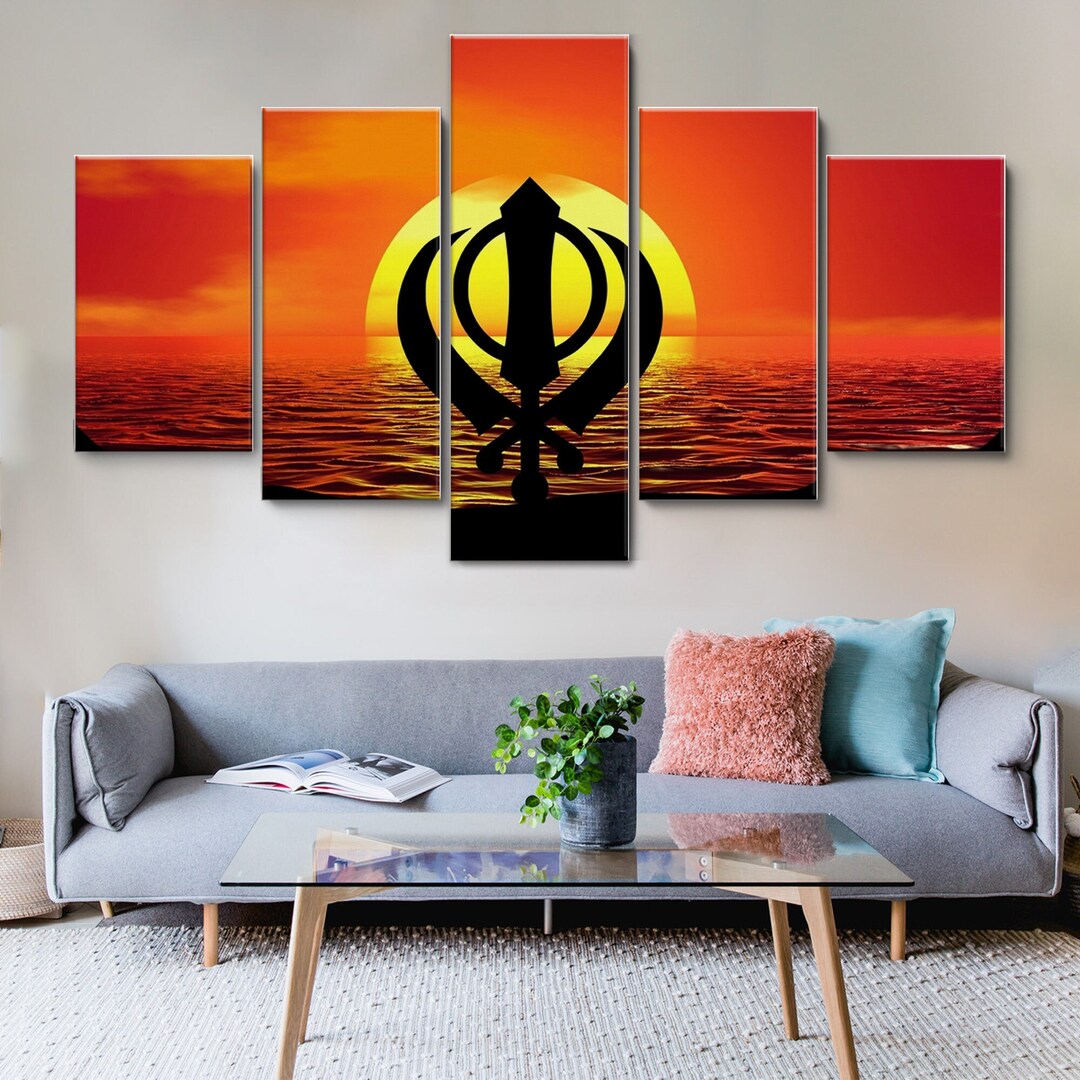 Khanda Sikhism Symbol in Sunset 5 Pieces Canvas Wall Art 5 - Etsy