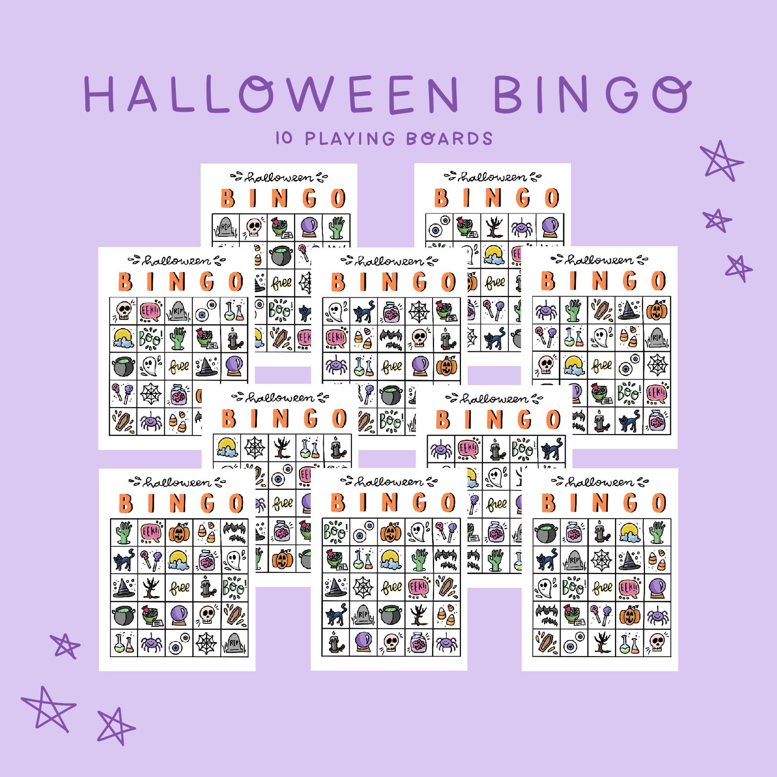 Printable Halloween Bingo - 10 Unique Game Boards - Digital Download - Etsy