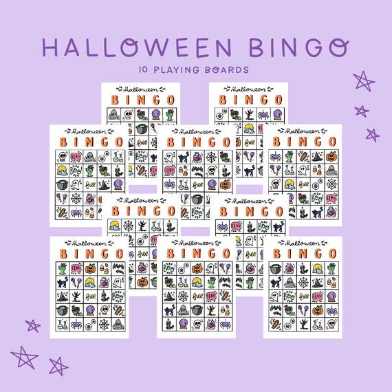 Printable Halloween Bingo 10 Unique Game Boards Digital - Etsy