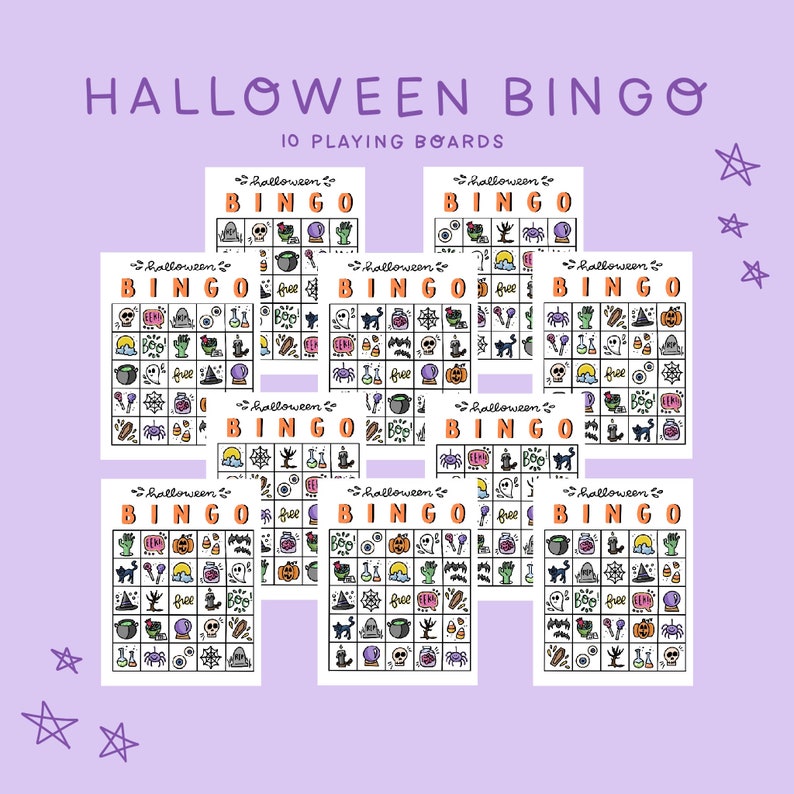 Printable Halloween Bingo - 10 Unique Game Boards - Digital Download - Etsy