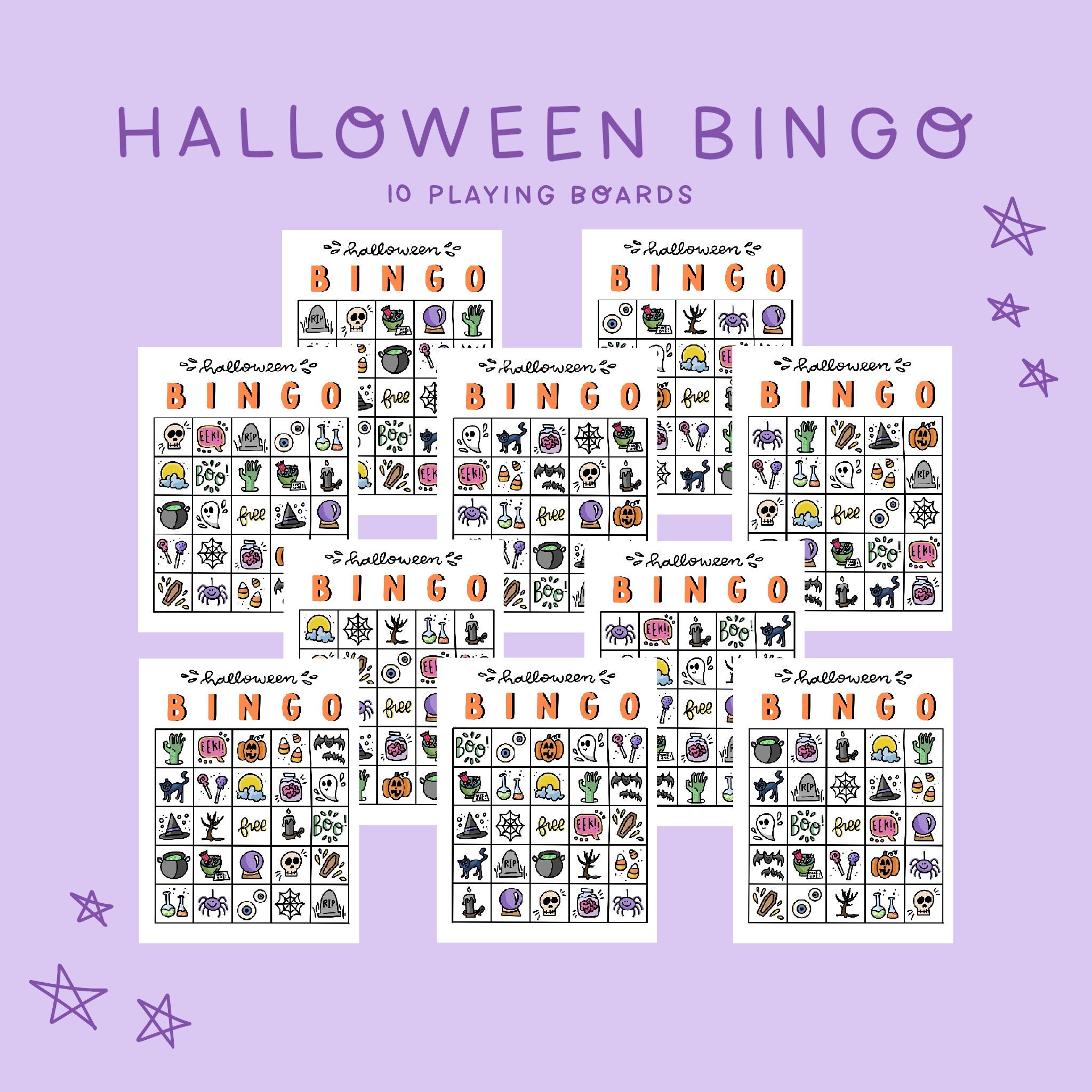 Printable Halloween Bingo - 10 Unique Game Boards - Digital Download - Etsy