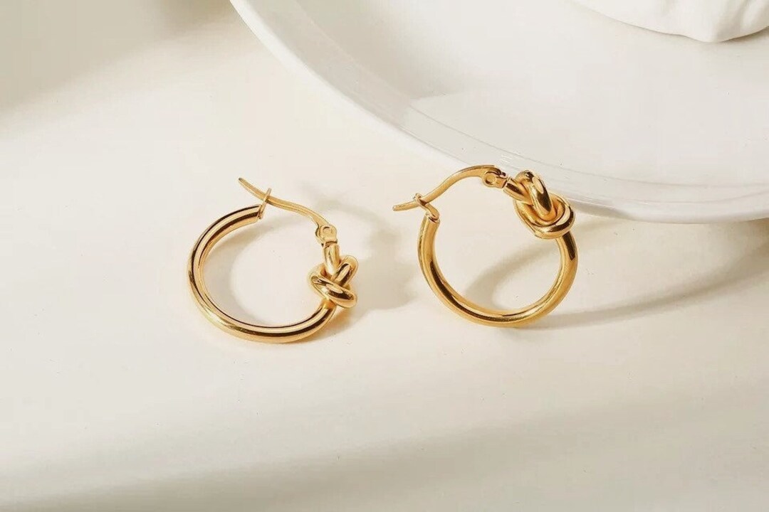 18K Gold Knot Hoop Earrings French Knot Hoops Minimal Hoop - Etsy
