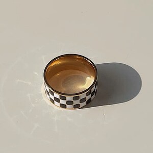 18K Gold Checkered Ring Enamel Ring Wide Checkered Band - Etsy