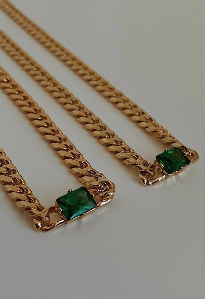 18K Gold Emerald Green Rectangle Pendant Necklace Green CZ - Etsy