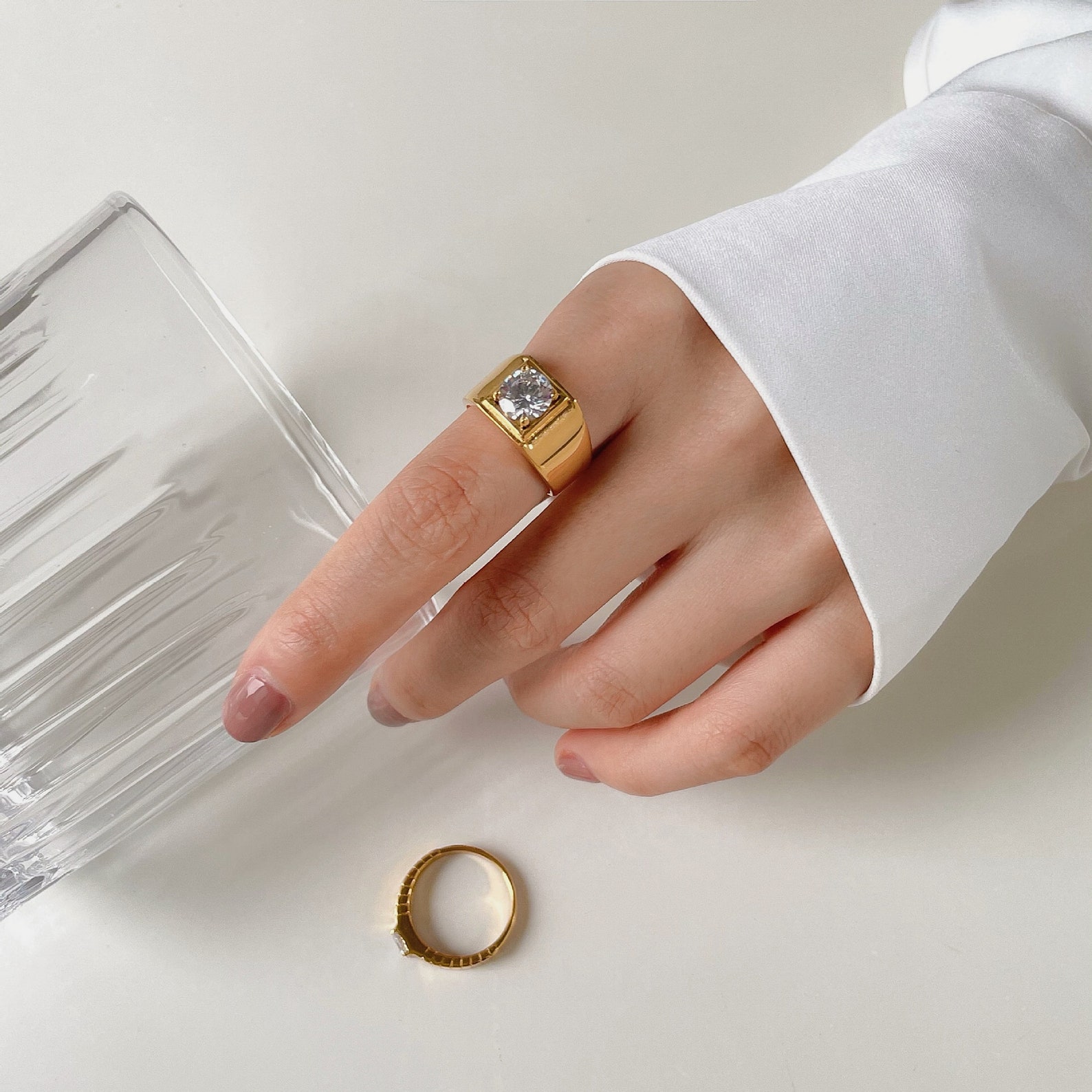 Chunky CZ Ring Gold Signet Ring Diamond Signet Ring - Etsy