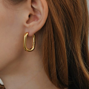 18K Gold Rectangle Hoops Geometric Hoops Chunky Hoop - Etsy