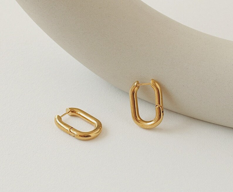 18K Gold Rectangle Hoops Geometric Hoops Chunky Hoop - Etsy