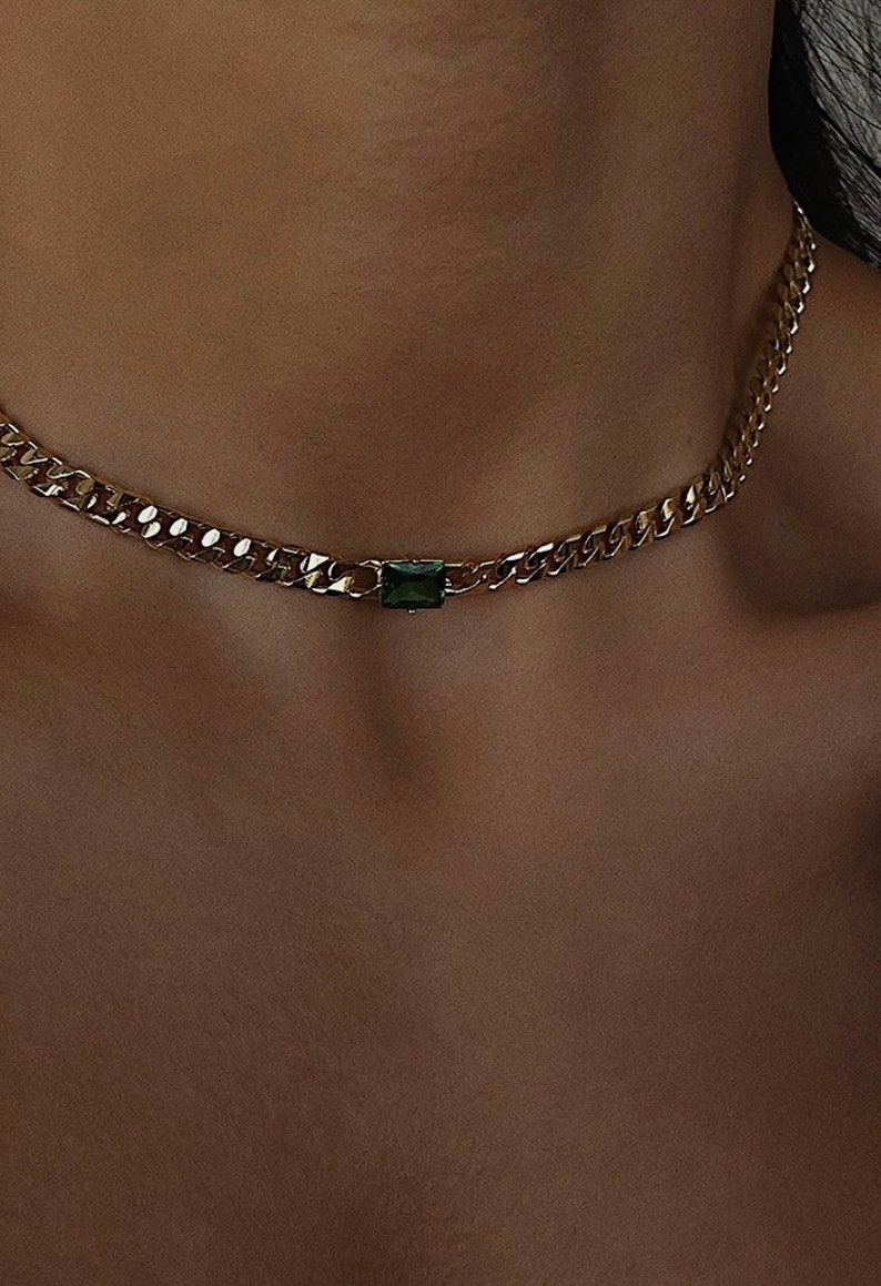 18K Gold Emerald Green Rectangle Pendant Necklace Green CZ - Etsy