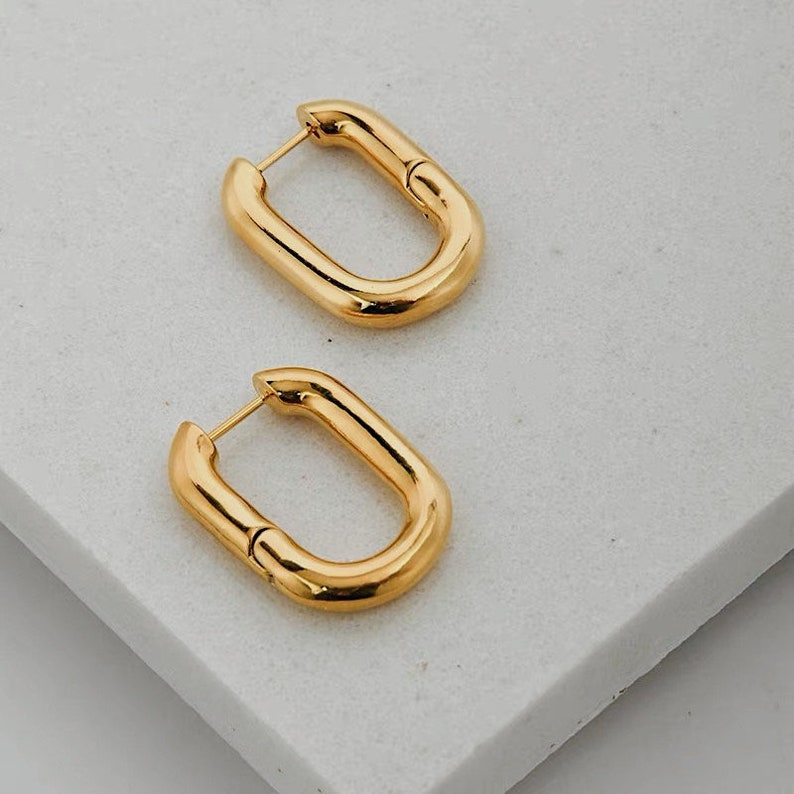 18K Gold Rectangle Hoops Geometric Hoops Chunky Hoop - Etsy