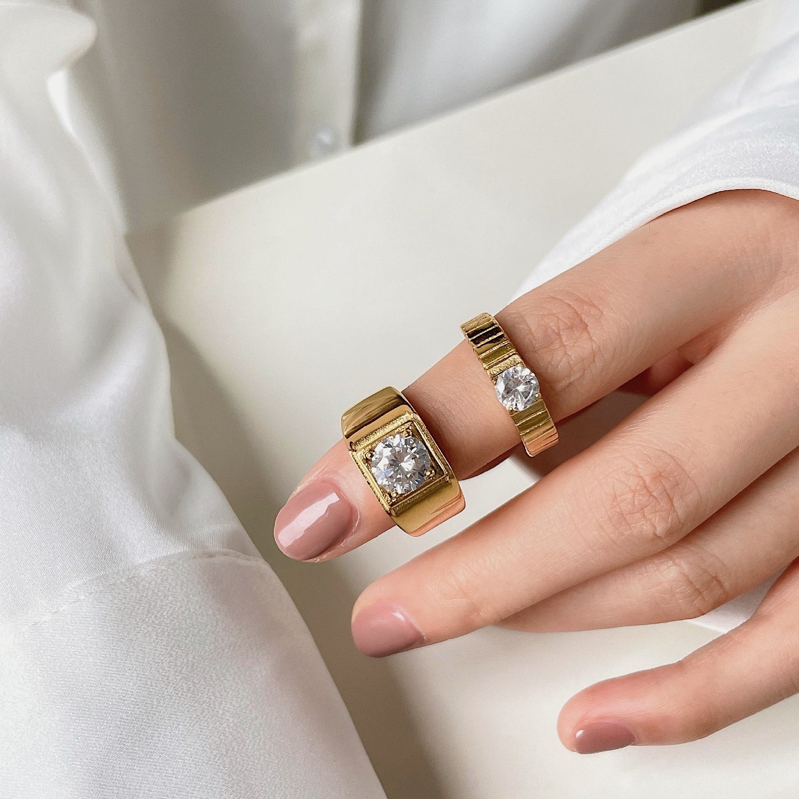 Chunky CZ Ring Gold Signet Ring Diamond Signet Ring - Etsy