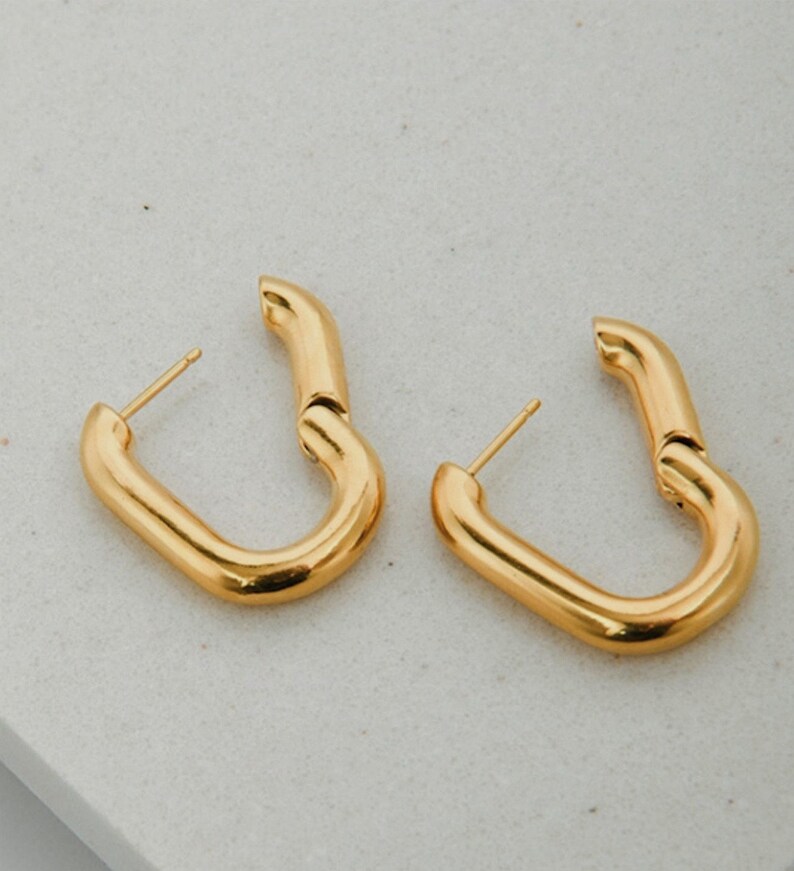 18K Gold Rectangle Hoops Geometric Hoops Chunky Hoop - Etsy