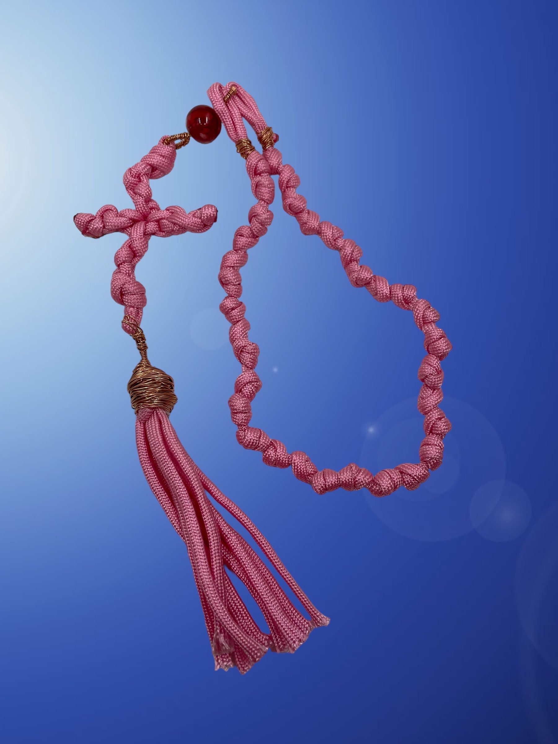 Pink Orthodox Paracord 33-knot Prayer Rope Glass Bead Chotki Komboskini ...