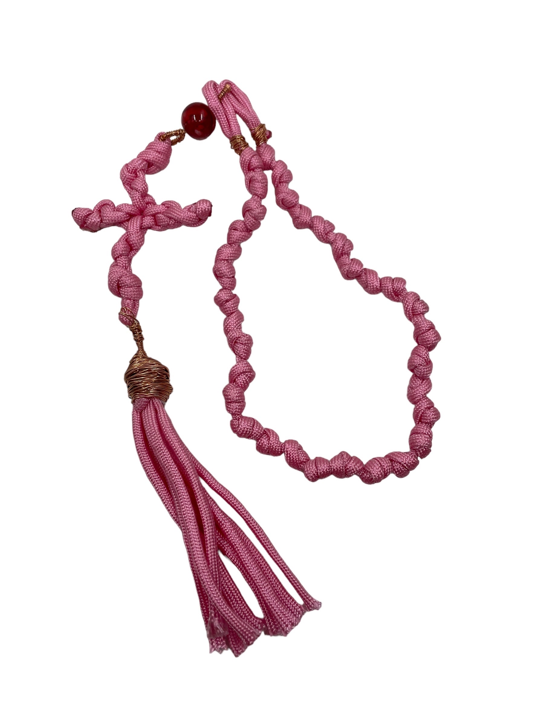 Pink Orthodox Paracord 33-knot Prayer Rope Glass Bead Chotki Komboskini ...