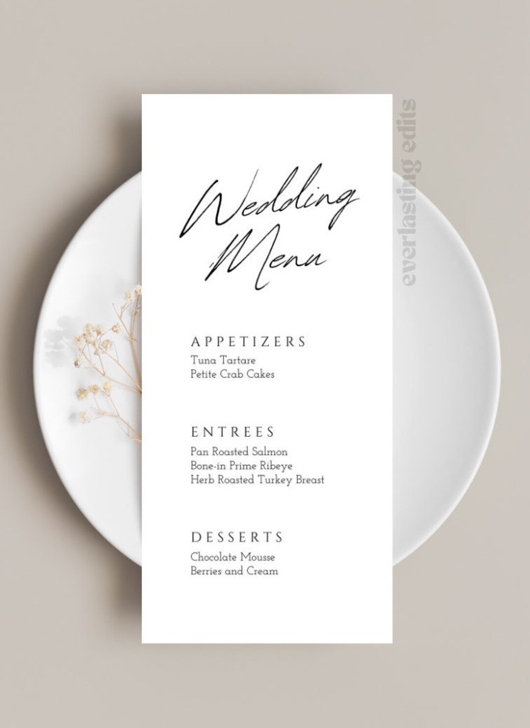 Simple Wedding Menu Personalizable, Classic Minimal Design, Cursive ...