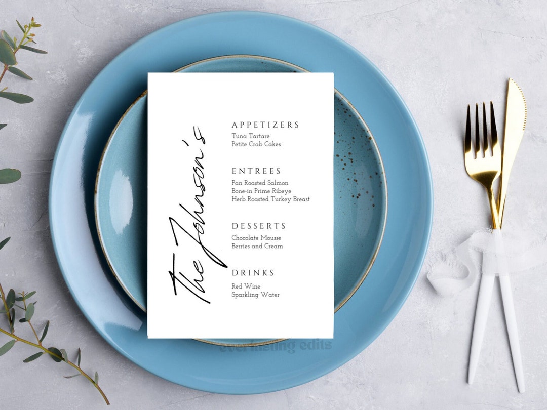 Simple Wedding Menu - Personalizable, Classic Minimal Design, Cursive ...