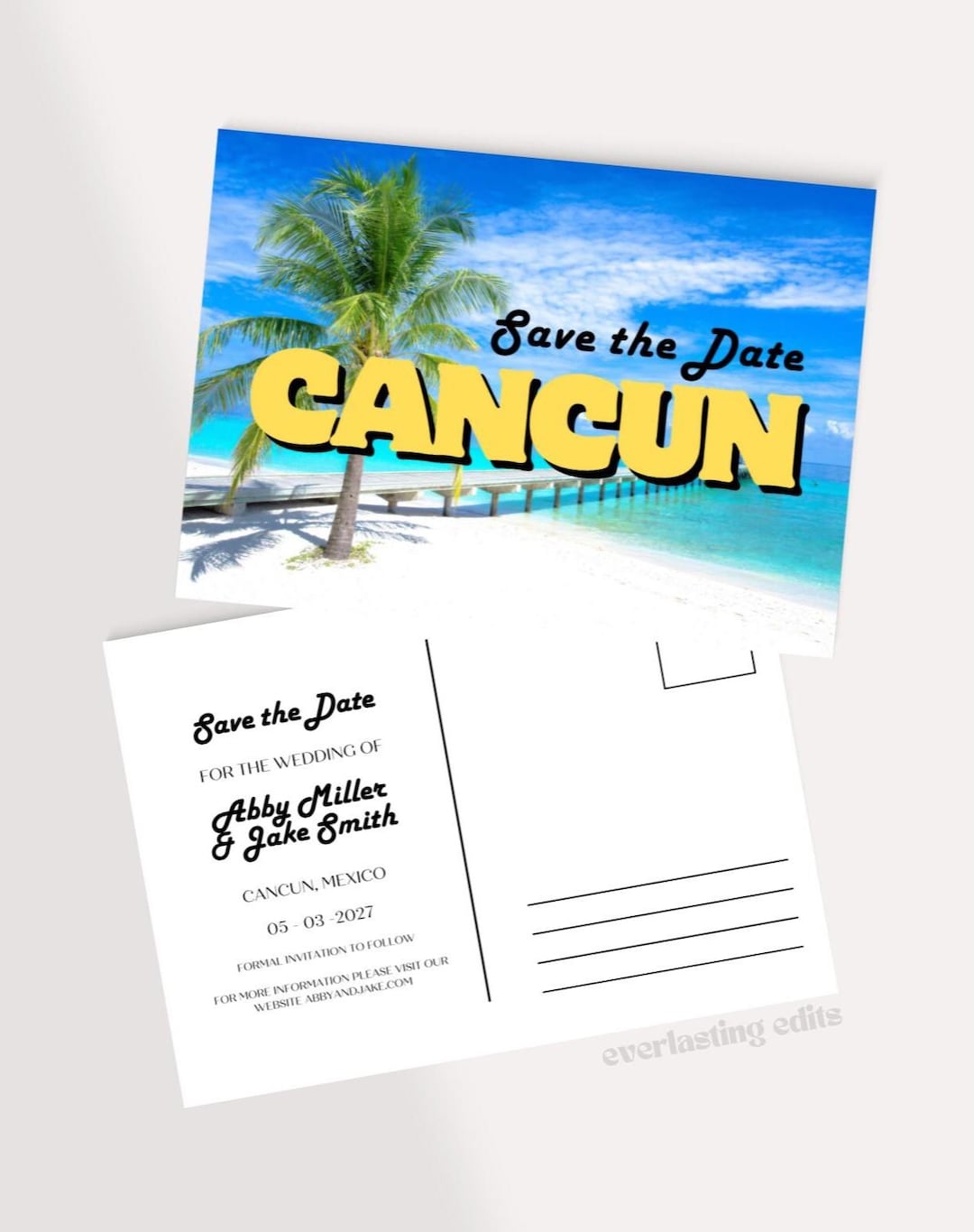 Cancun Save the Date Postcard - Mexico Destination Wedding Template ...