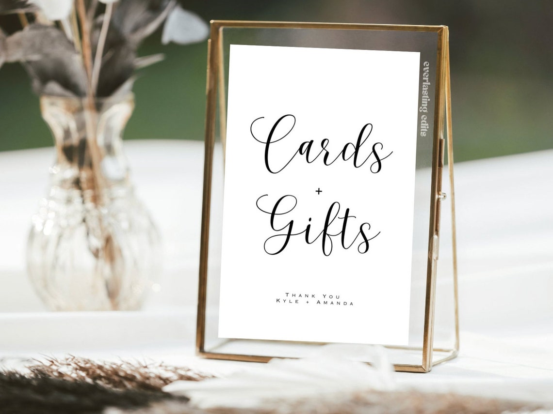 Gift & Card Table Sign - Personalizable, Modern Minimal Cursive Design ...