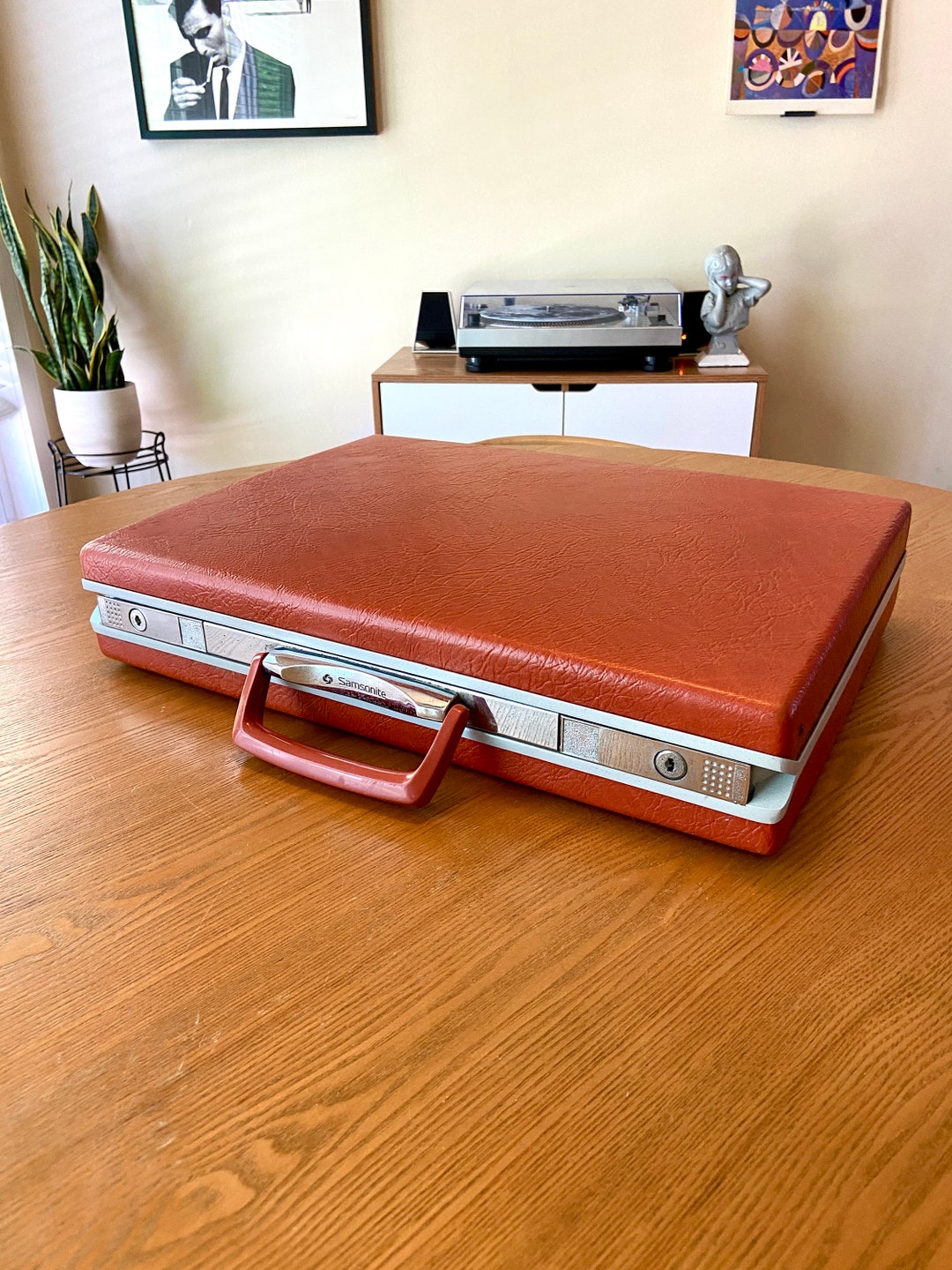 Vintage Samsonite Hard-shell Briefcase With Key & Silver Accents, Burnt ...