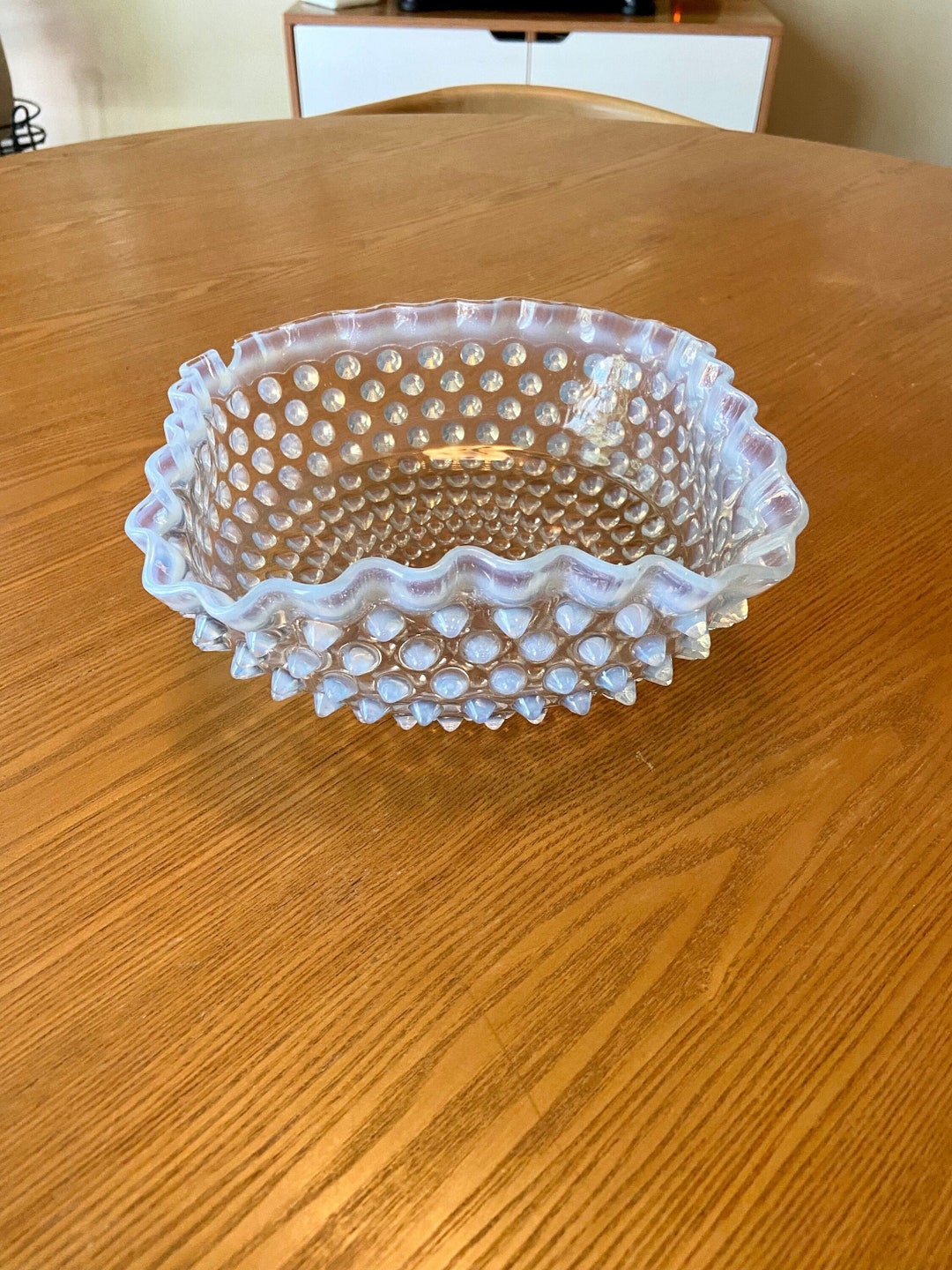 Vintage Fenton Opalescent Moonstone Hobnail Glass Square Bowl 1 Small ...