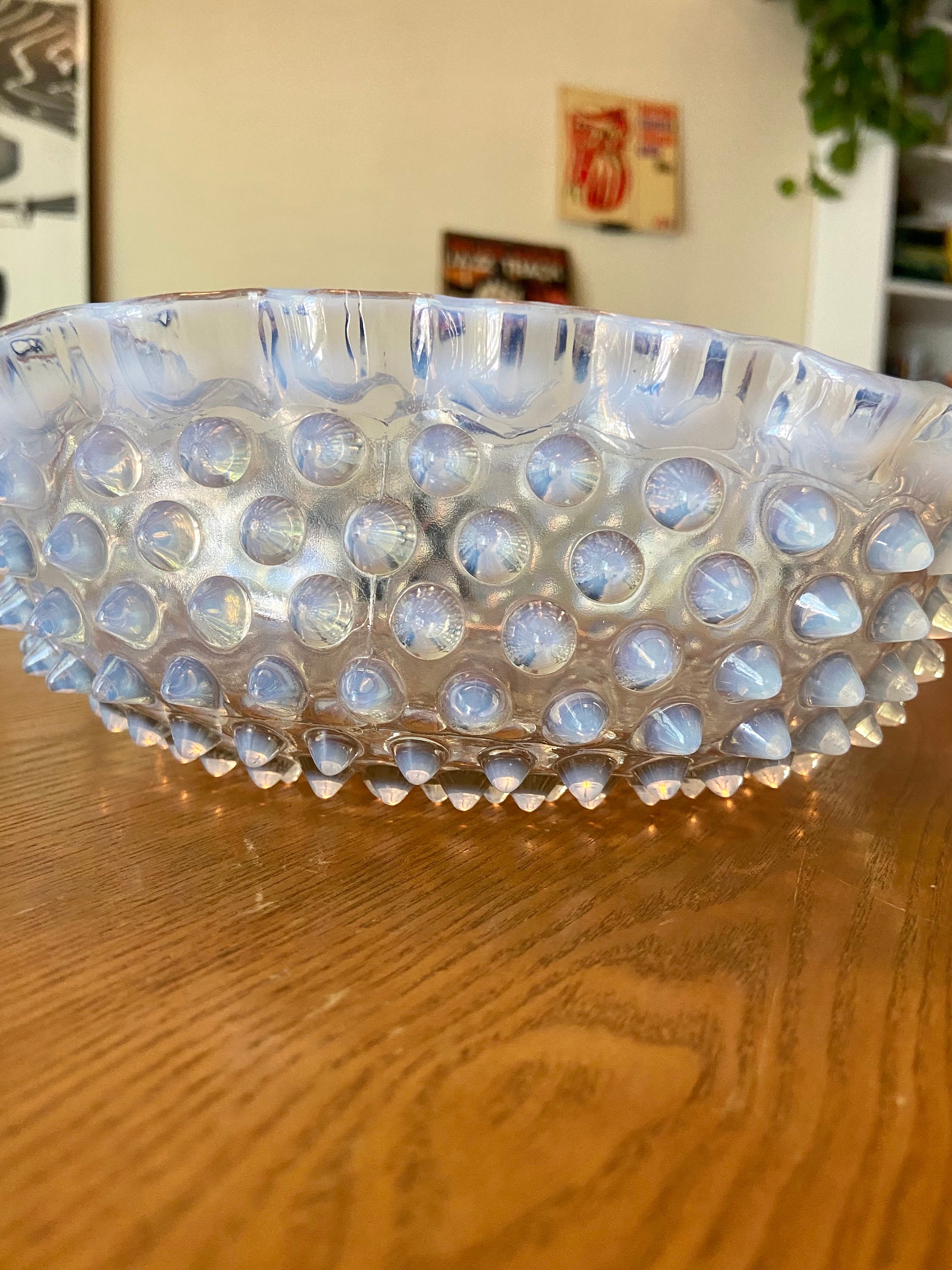 Vintage Fenton Opalescent Moonstone Hobnail Glass Square Bowl 1 Small ...