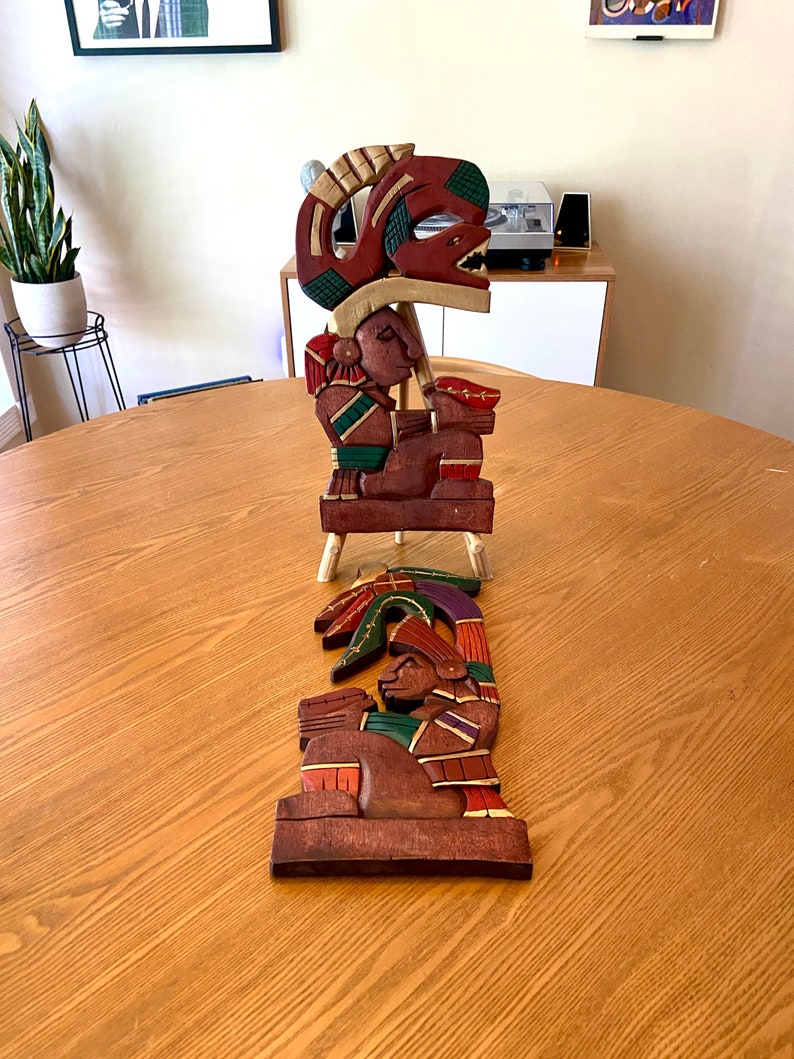 Pair of Hand Carved Mayan/aztec Figures, Wooden & Painted - Etsy Australia