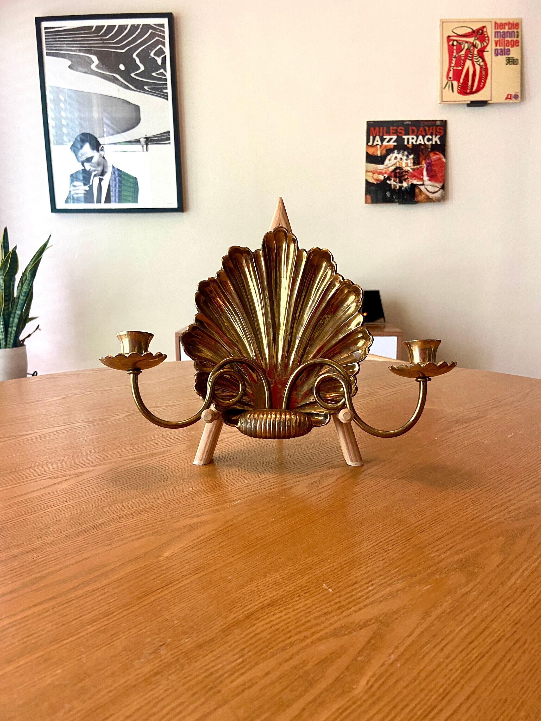 Vintage Brass Shell Wall Sconce, Double Candle Brass Shell Wall Sconce heavy - Etsy